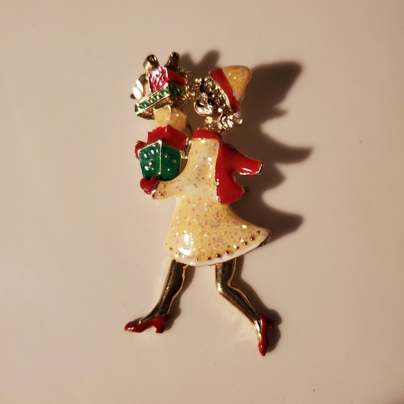 TC | Jewelry | Vintage Signed Tc Movable Shopping Girl Brooch | Poshmark